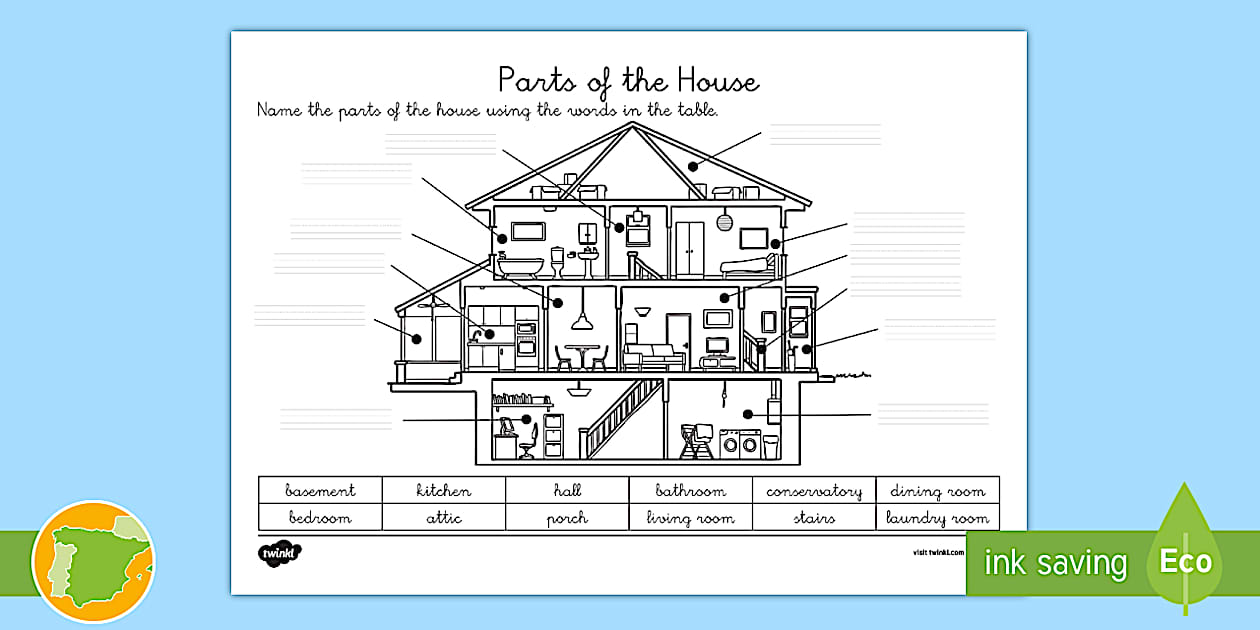 A1 Ficha de actividad: Las partes de la casa en inglés