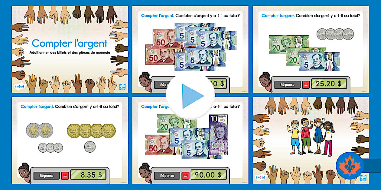 Adding Canadian Coins and Bills Powerpoint Quiz French