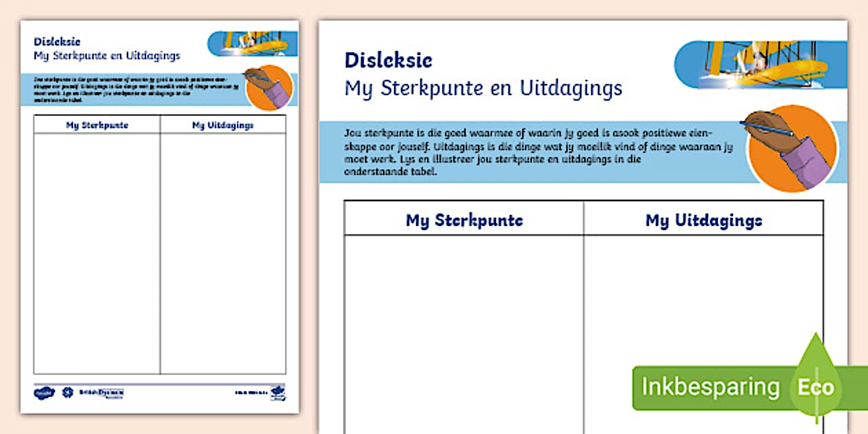Disleksie - My Sterkpunte en Uitdagings Aktiwiteit - Twinkl
