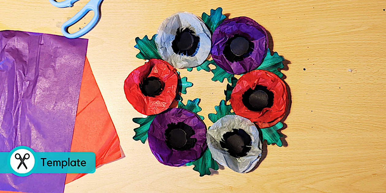 Tissue Paper Poppy Wreath | Remembrance Day Crafts - Twinkl
