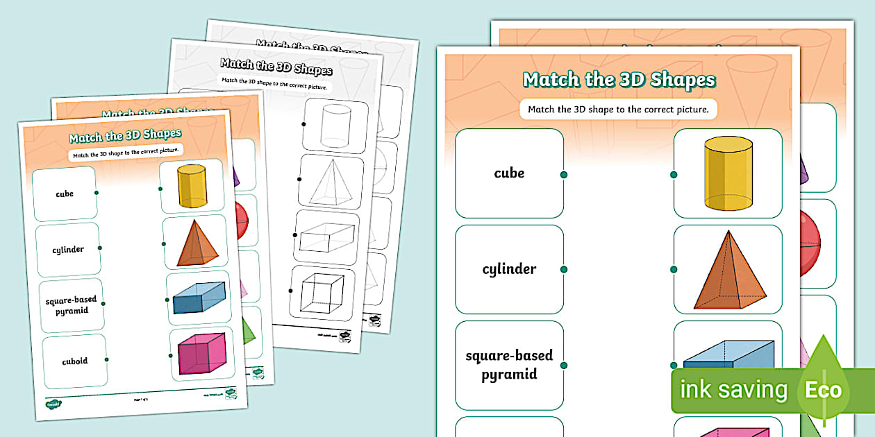 👉 3D Shapes Matching Worksheet - Twinkl
