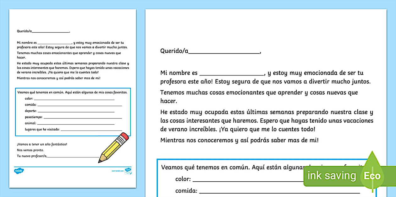 Carta editable del Profesor al estudiante - Vuelta al Colegio
