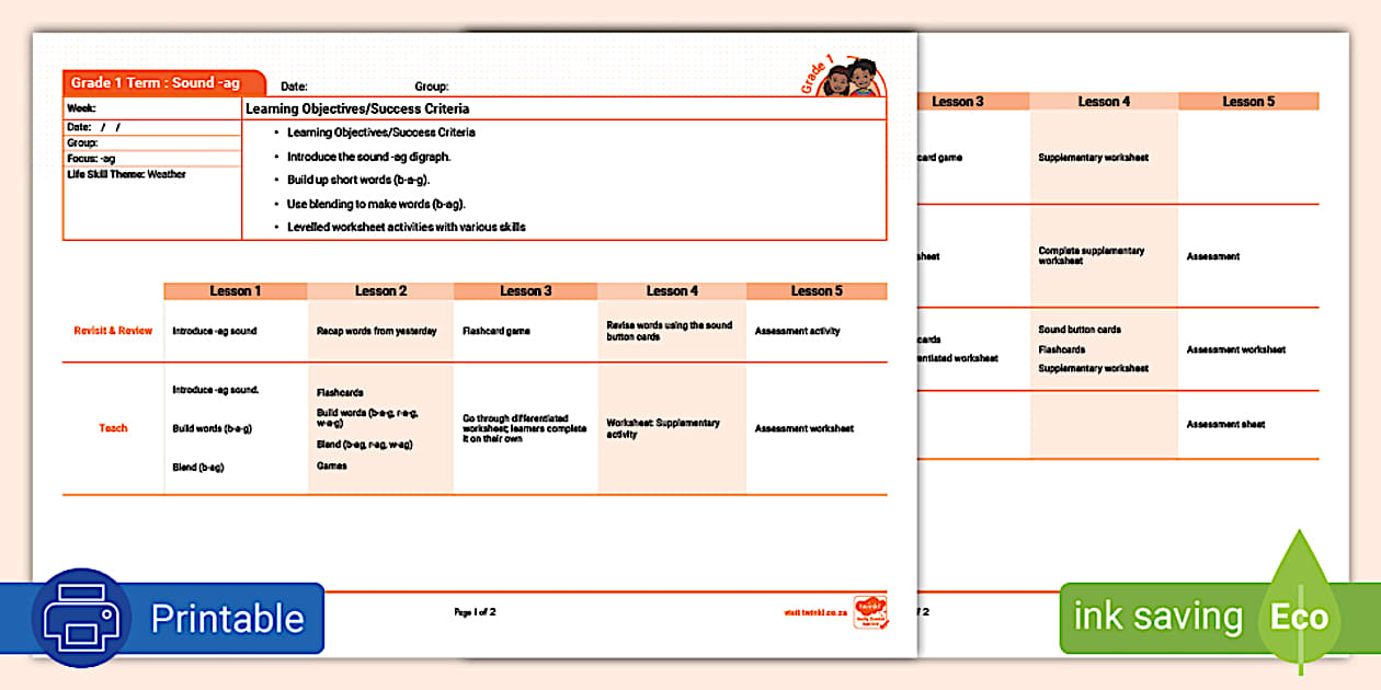 Grade 1 Phonics: Term 1: -ag: Planning (teacher made)