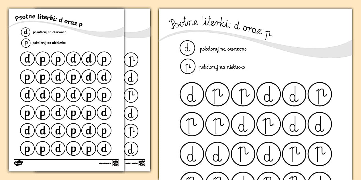 Literki: d i p | Kolorowanka | Litery kształtopodobne