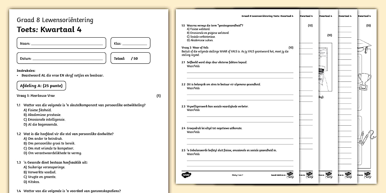 Graad 8 Lewensoriëntering Eksamen Kwartaal 4 (teacher made)