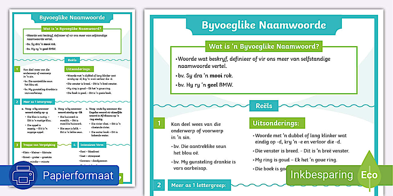 Byvoeglike Naamwoorde Plakkaat (teacher made) - Twinkl