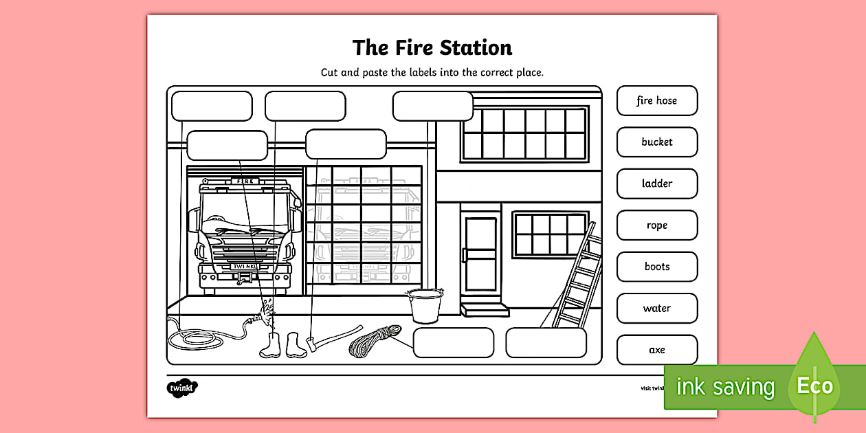 The Fire Station Aistear Differentiated Labelling Worksheet