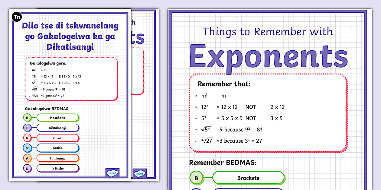 Things to Remember with Exponents Setswana - Twinkl