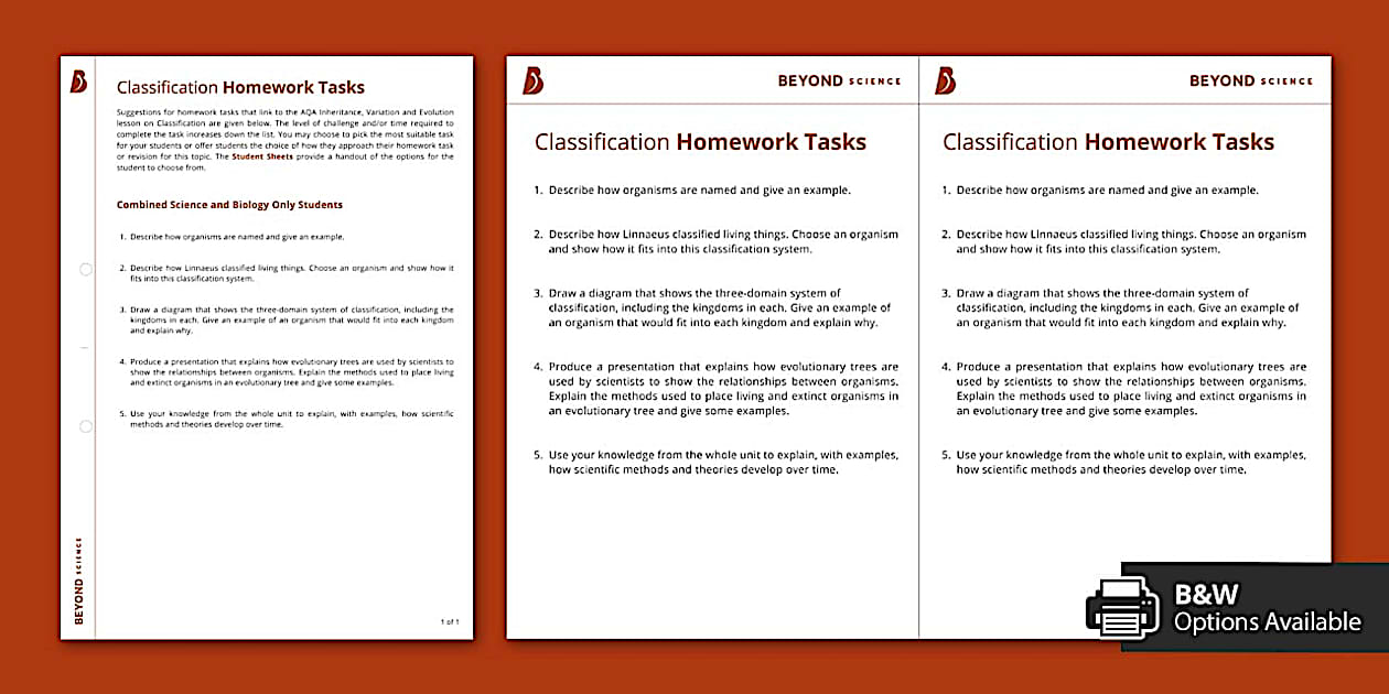 Classification Homework and Revision Tasks (teacher made)