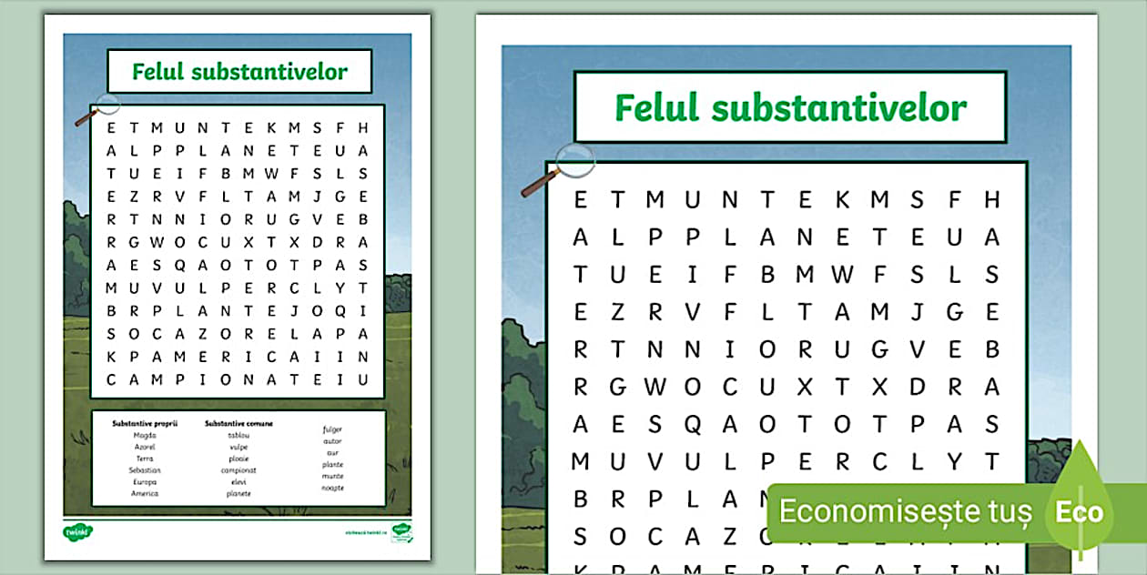 Felul substantivelor – Careu de cuvinte