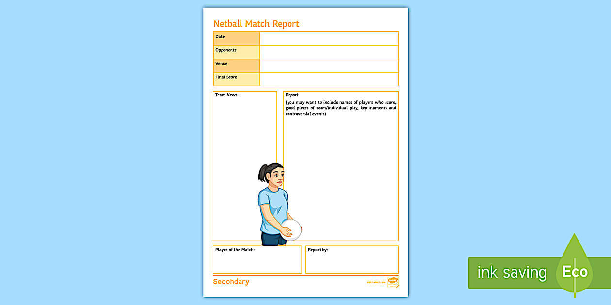 Editable Netball: Match Report Writing Template - Twinkl
