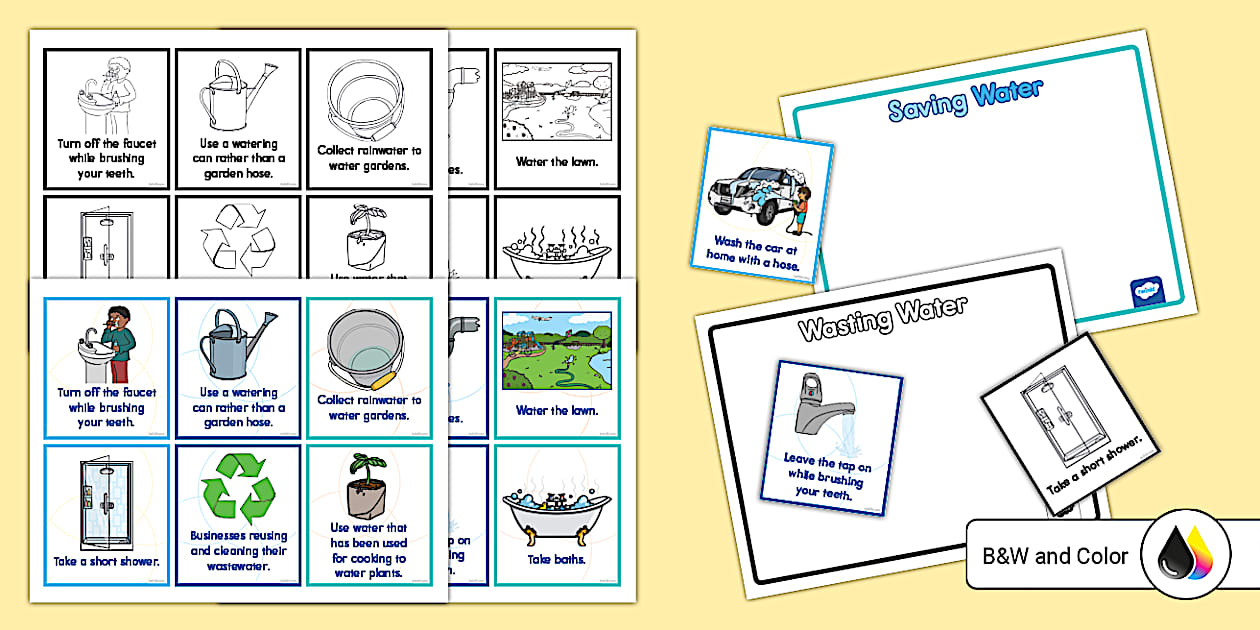Saving or Wasting Water? Sorting Worksheet for K-2nd Grade