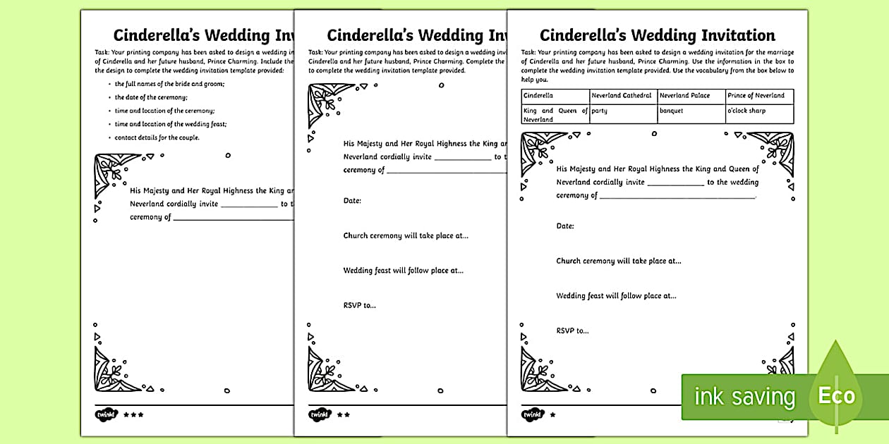 Cinderella Wedding Invitation Writing Template - Twinkl
