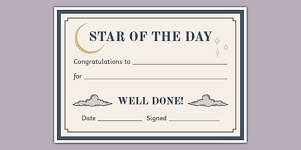 Celestial-Themed Star of the Day Certificate (teacher made)