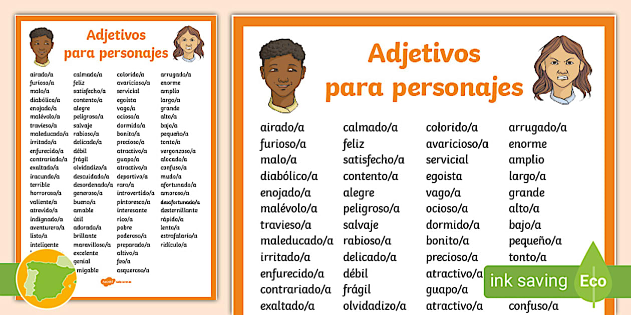 Póster: Adjetivos para describir personajes (teacher made)