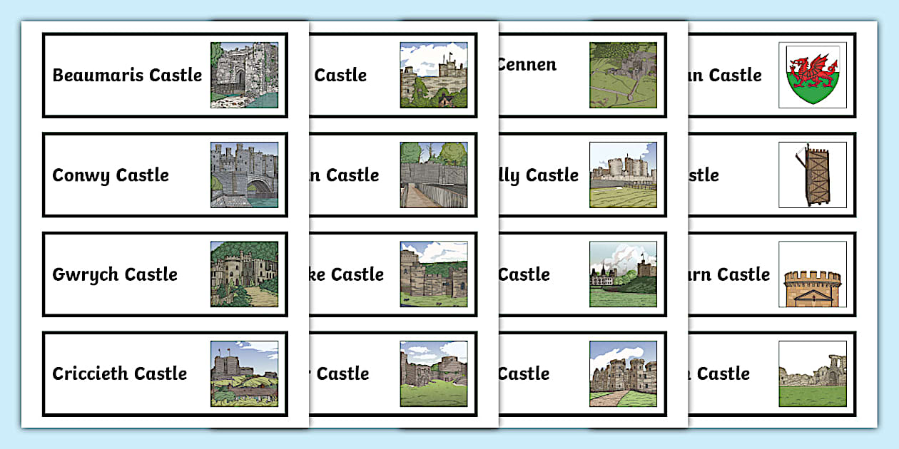 Castles in Wales Word Cards (Teacher-Made) - Twinkl