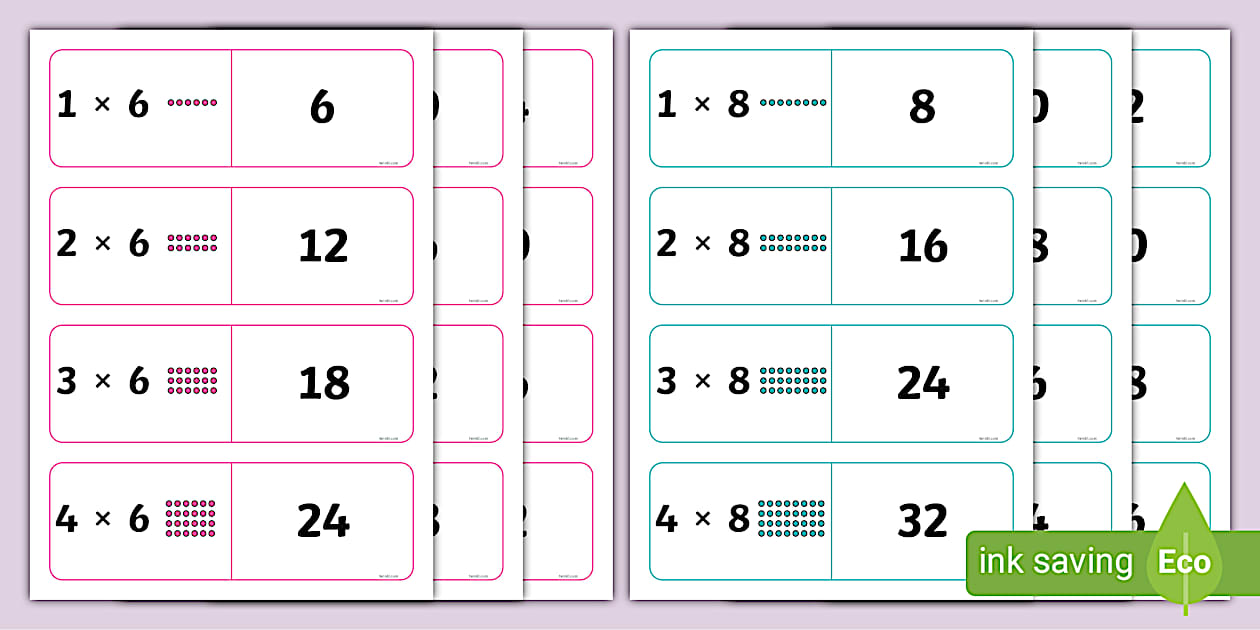 Number Array Multiplication Cards 6 and 8 Times Tables