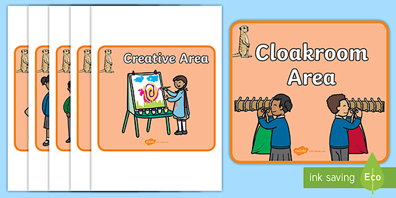 Meerkat Themed Editable Square Classroom Area Signs (Colourful)