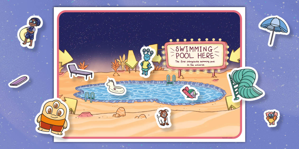 Cut and Stick Alien Swimming Pool Scene (Teacher-Made)