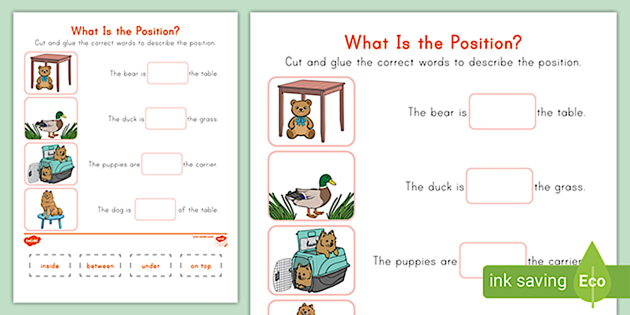 What Is the Position? Beginning Prepositions Worksheet