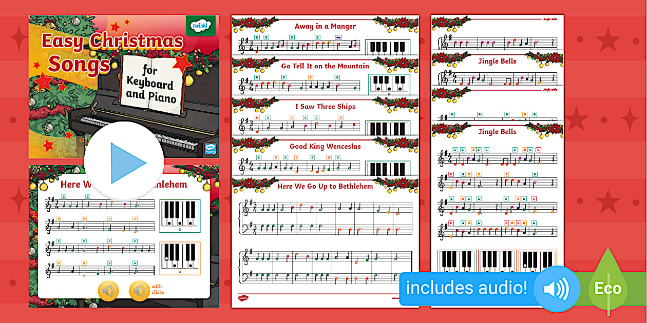 👉 Easy Christmas Songs for Piano, Away in a Manger Sheet Music