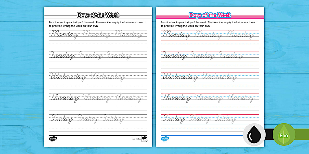 Days of the Week Practice Activity I Twinkl Resources