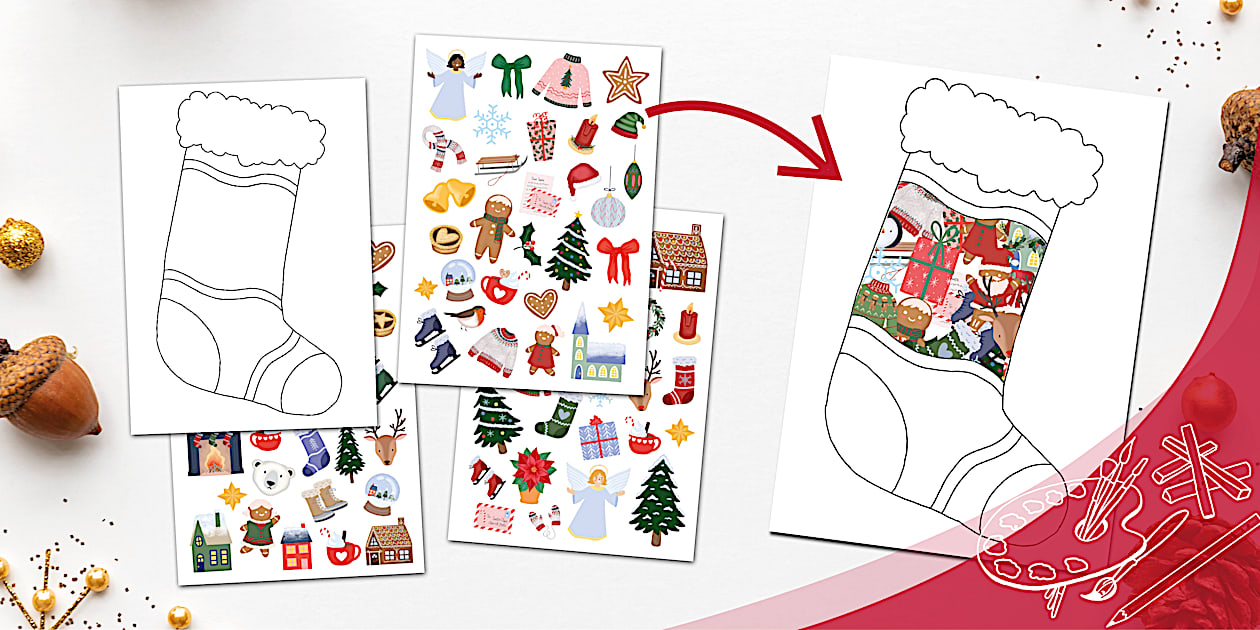 Design Your Own Christmas Stocking Collage Activity Pack