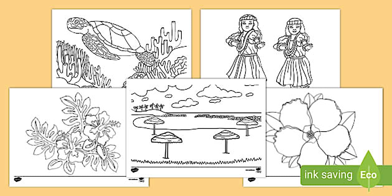 Hawaii Colouring Sheets (teacher made) - Twinkl
