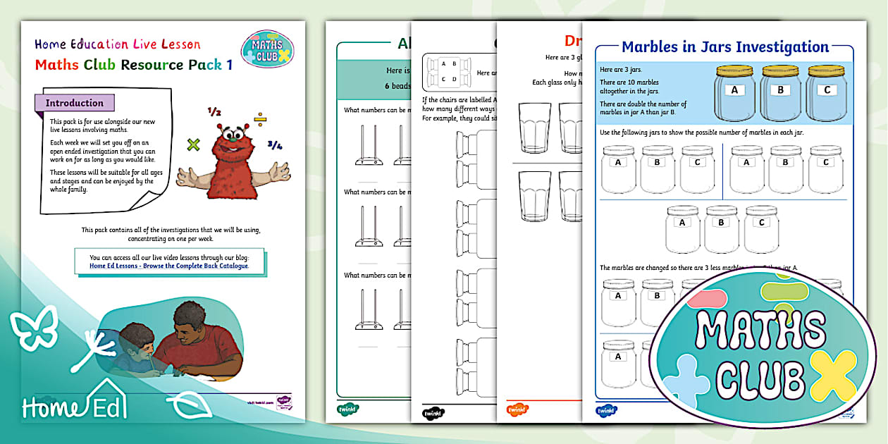 👉 Home Education Live Lesson Maths Club Resource Pack 1