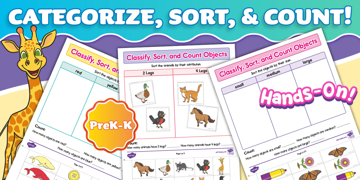 Categorize, Sort, and Count Objects Worksheets for PK-K