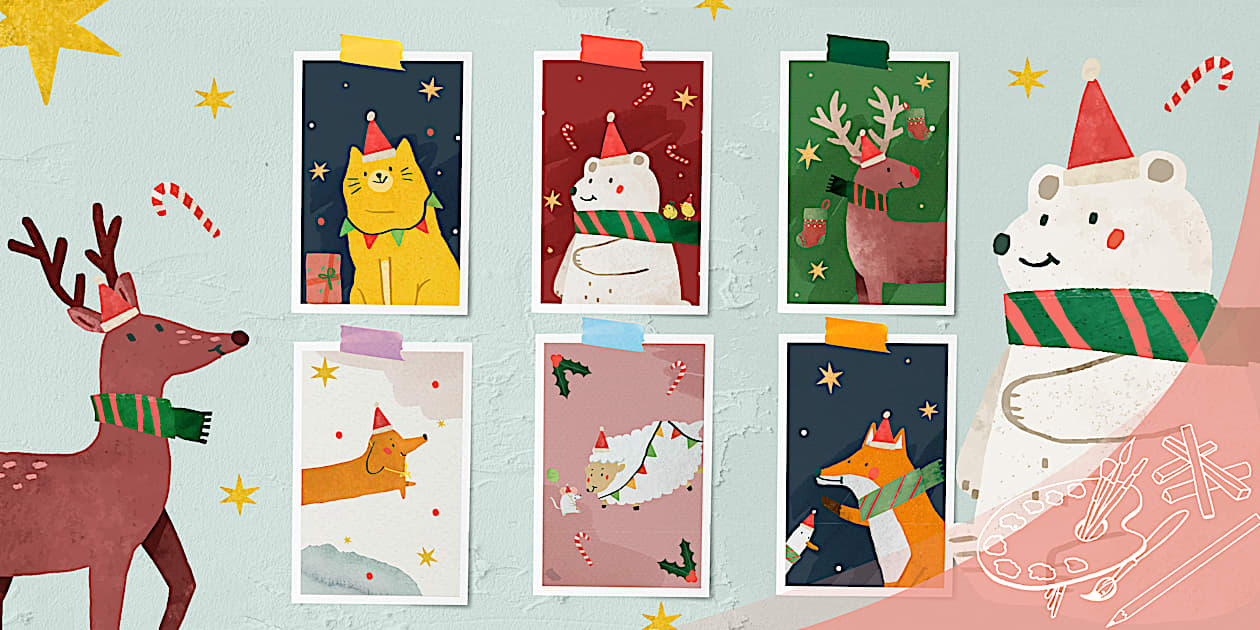Cute Christmas Animals Illustrated Posters Pack