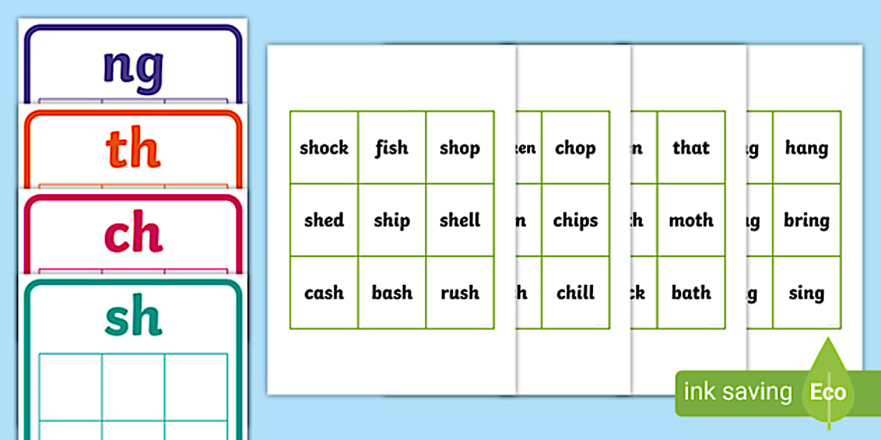 sh, ch, th and ng Word Sorting Cards Activity (teacher made)