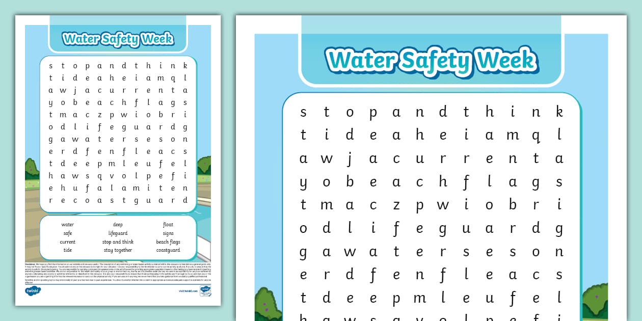 KS1 Water Safety Week Word Search - Twinkl