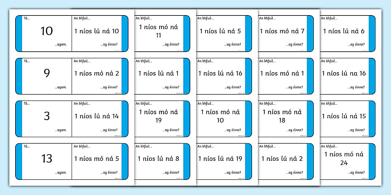 Loop cards, 1 more or less Gaeilge (Teacher-Made) - Twinkl