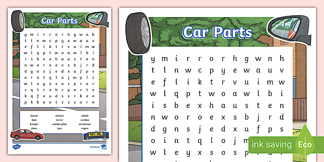Car Parts Word Search, Parts of a Car Words (Teacher-Made)
