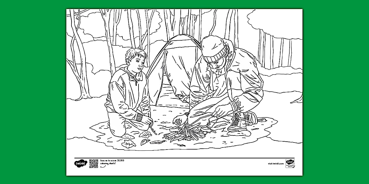 Build a Campfire Colouring Page (teacher made) - Twinkl