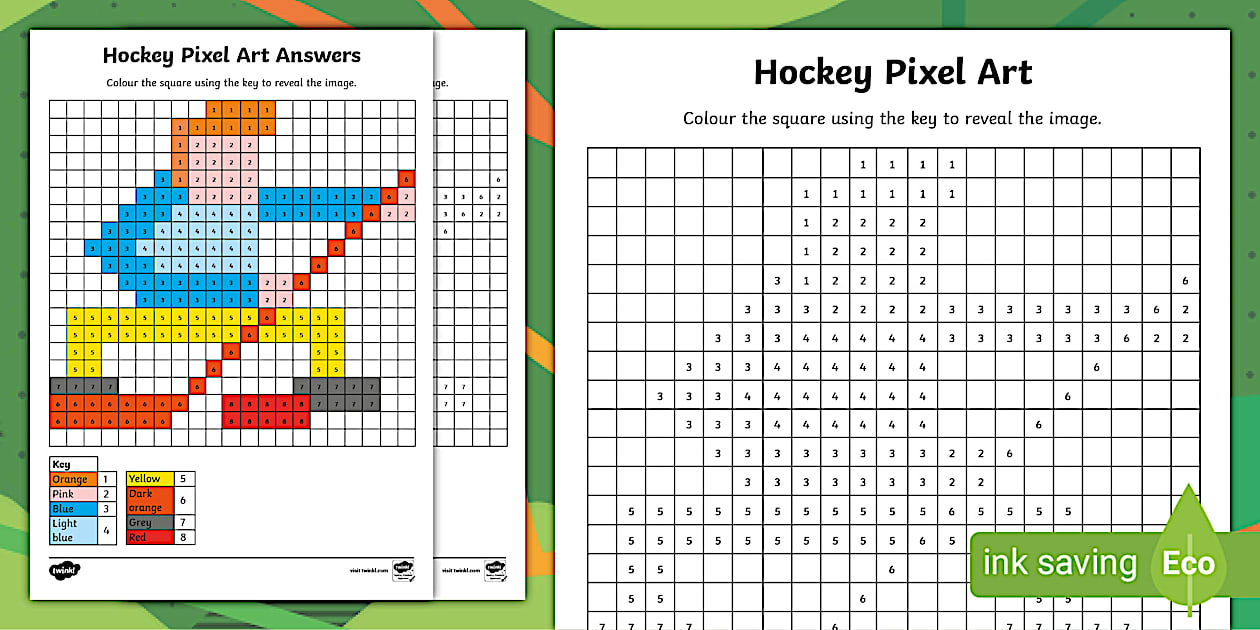 Hockey Pixel Art Template | Twinkl | Colour-by-Number | KS1