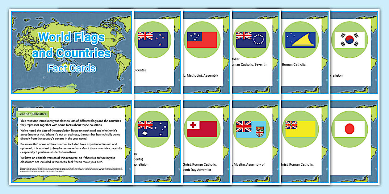 World Countries and Flags Display Fact Cards - Twinkl