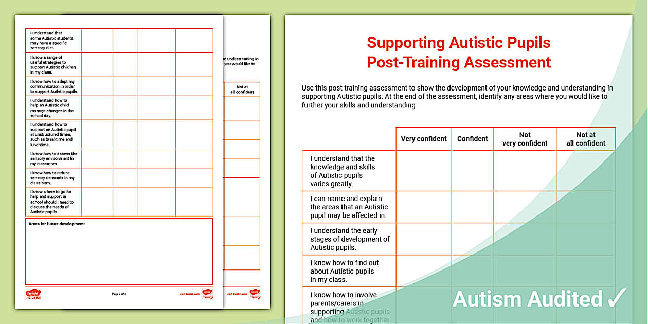 Supporting Autistic Pupils Post-Training Assessment - Twinkl