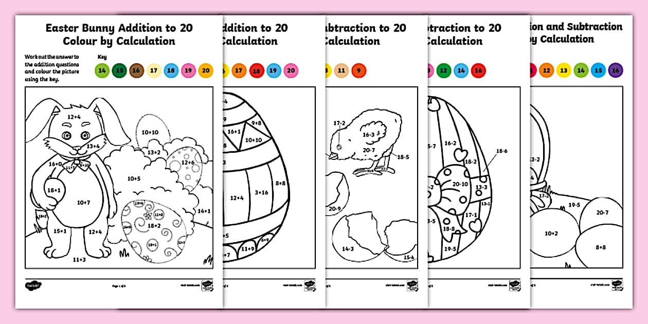 Easter Colour by Calculation Adding and Subtracting to 20