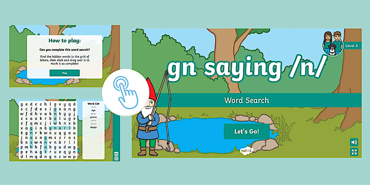 Level 6 Phonics gn saying n Interactive Word Search - Twinkl