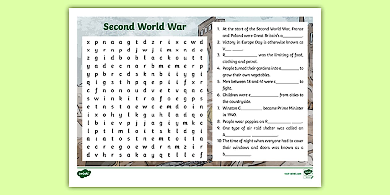 Second World War Word Search Age 9-11 (teacher made)