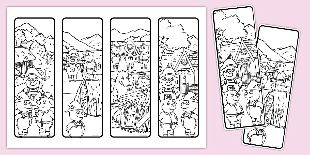 The Three Little Pigs Colouring Bookmarks (teacher made)