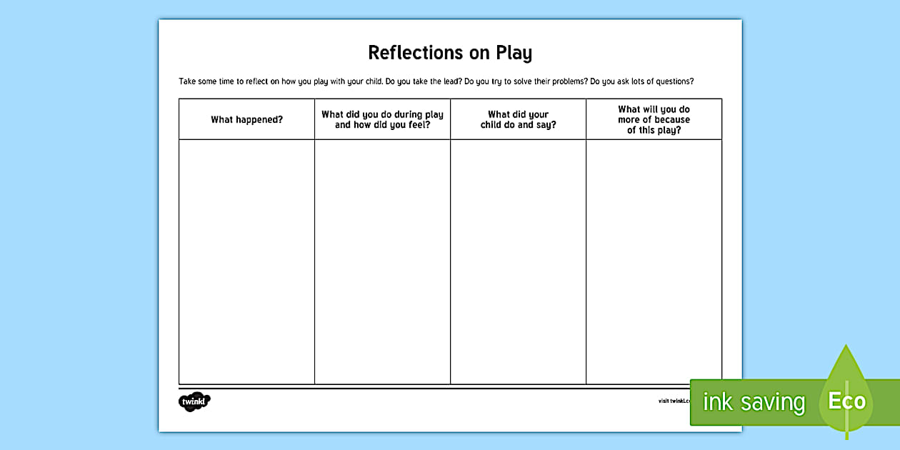 Reflections on Play Worksheet / Worksheet - Twinkl