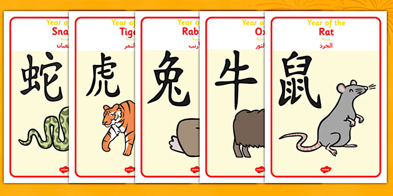 Chinese Year of the Zodiac Animal Display Posters Arabic Translation
