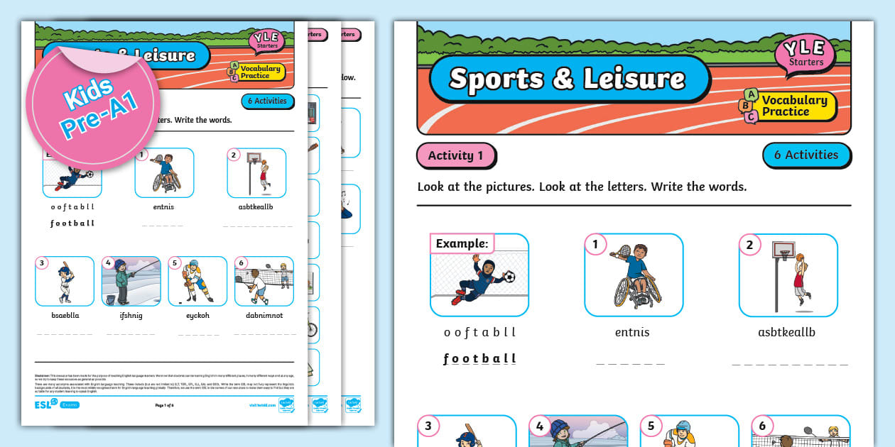 YLE Pre-A1 Starters Vocabulary Sheet - Sports & Leisure