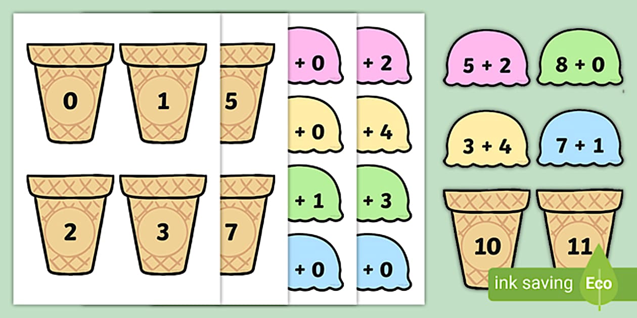 Editable Number Bonds of 20 Ice Cream Cone Matching Worksheets