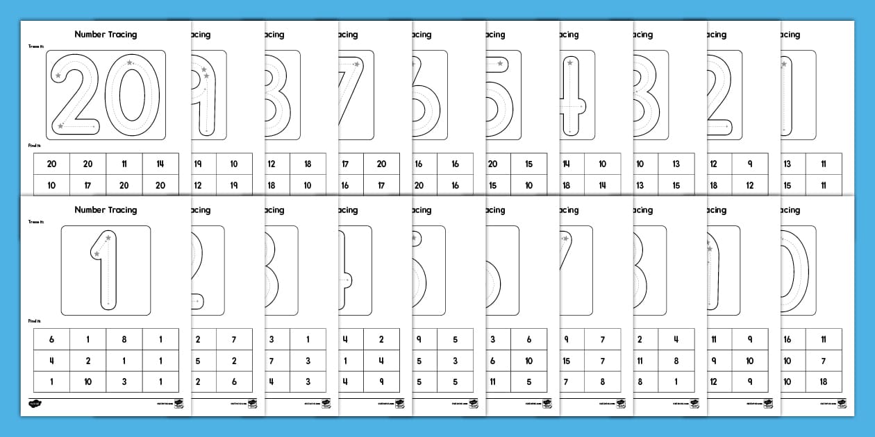 Numbers 1-20 Fine Motor Skills Tracing Mats (teacher made)