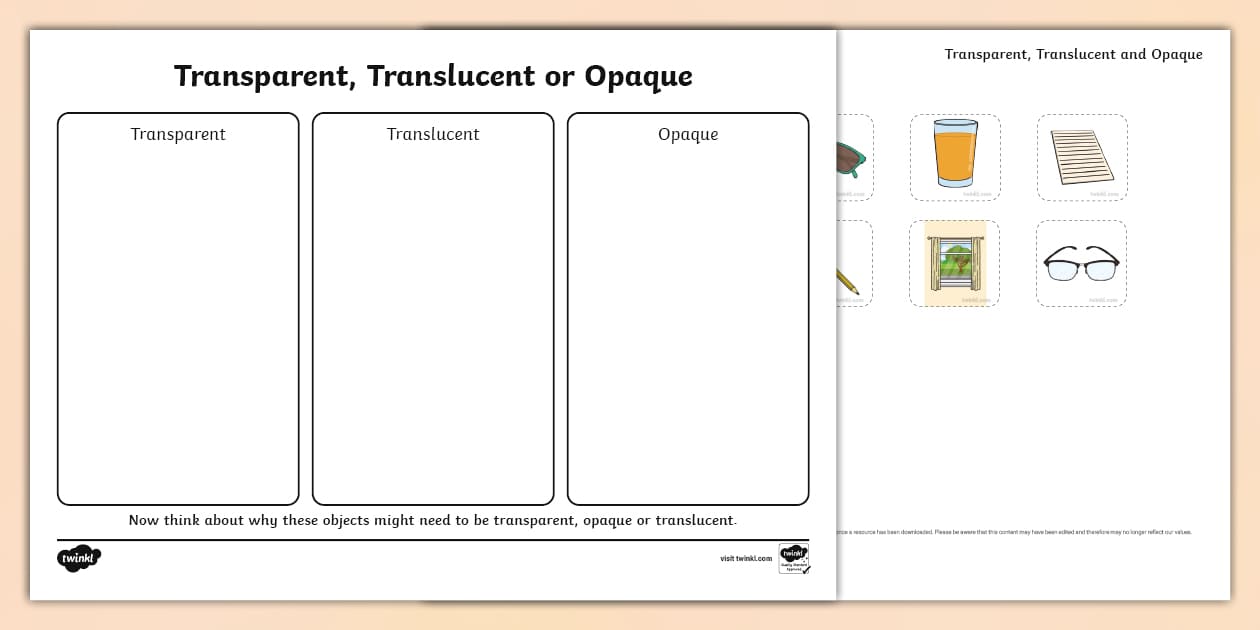 Opaque, Translucent, or Transparent KS2 Sorting Activity