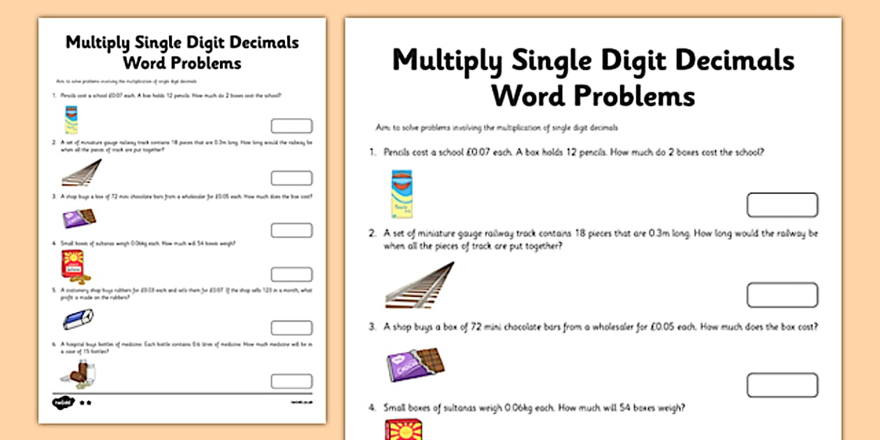 Multiplying Decimals Word Problems - 5th/6th Class - Twinkl